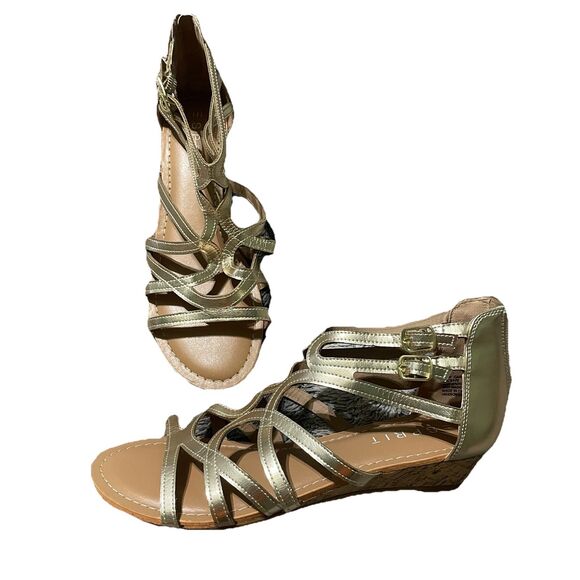 Esprit | Shoes | Espirit Gold Zip Back Strappy Sandals W Cork Wedge ...